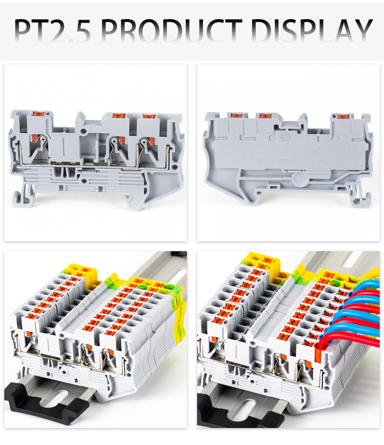 Din Rail Terminal Block Pt2.5 Twin Spring Connection Push-in Wire ...