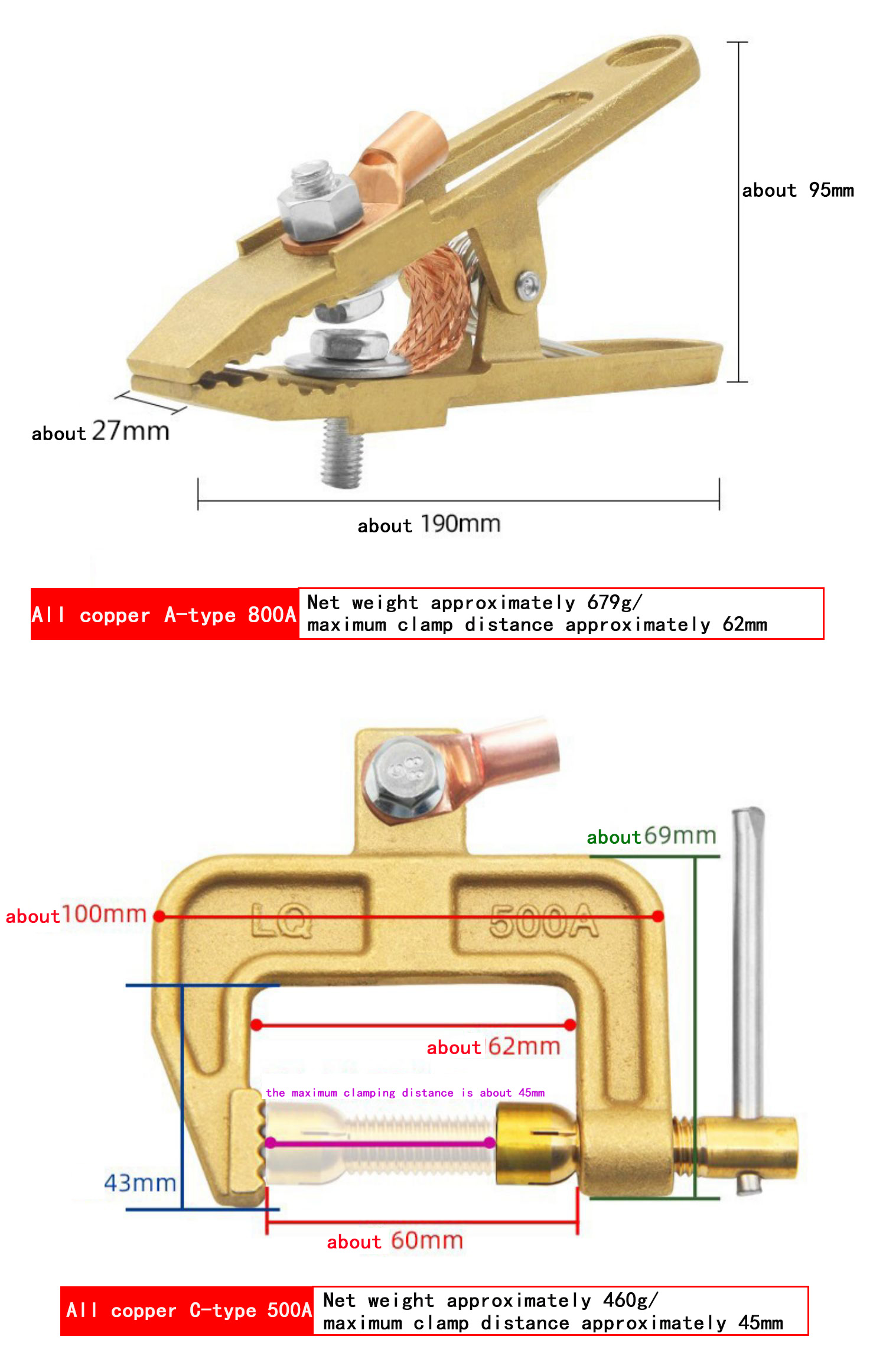Copper Grounding Clamp For Welding Machines: 500a Capacity, High ...
