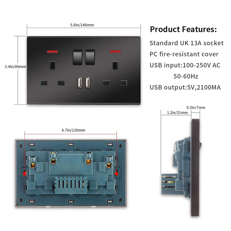 Bingoelec 2 Gang 13a Black Wi-fi Double Wall Switches With 2 Usb ...
