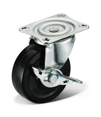 Black Rubber New Flat Bottom Side Brake Casters, High Quality Black ...