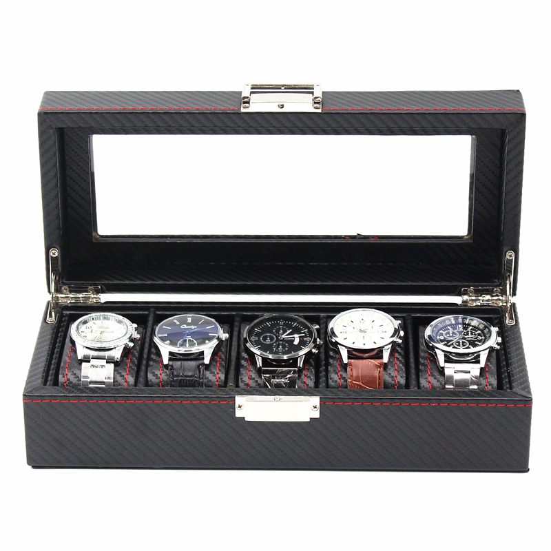 Stock Carbon Fiber Watch Display Box With 5 Slots - Elegant Design ...