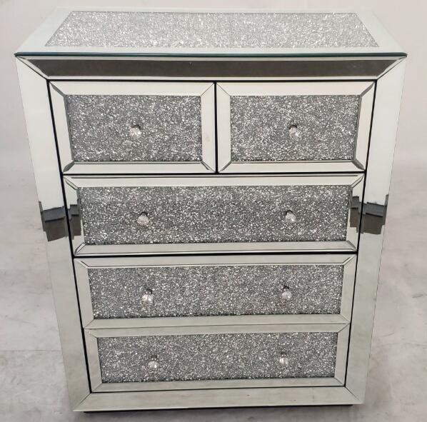 Crushed Diamond 5 Drawer Mdf Mirrored Chest, High Quality Crushed ...