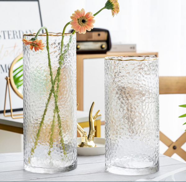 Hammered Vases Gold Rimmed Glass Vase Cylinder Vase, High Quality ...