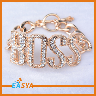 Alphabet Boss Word Gold Chain Rhinestone Bracelet, Bossgoo.com의 고품질 ...