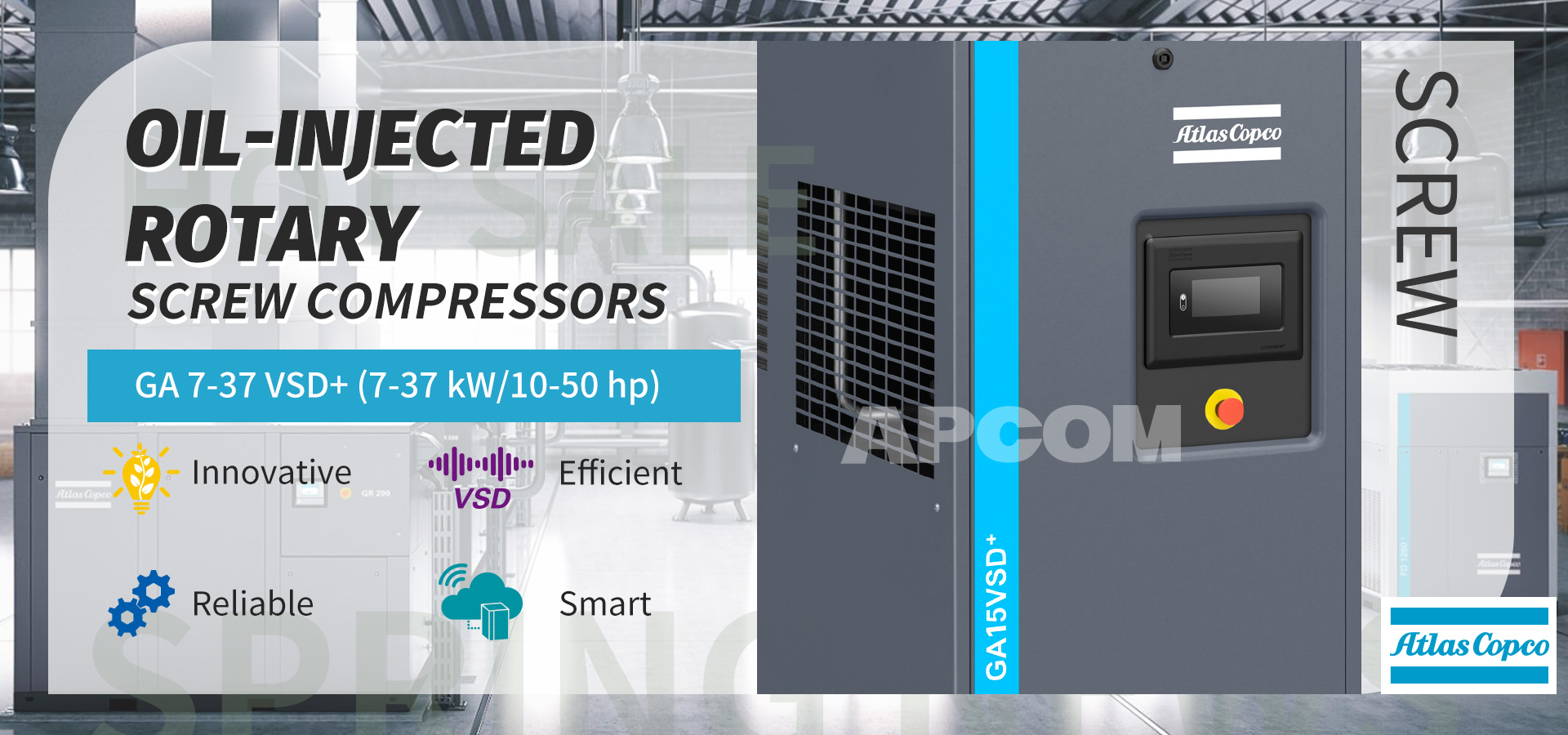 Atlas Copco Vsd+p Series Air Compressors: Ga7vsd+p To Ga26vsd+p, High ...