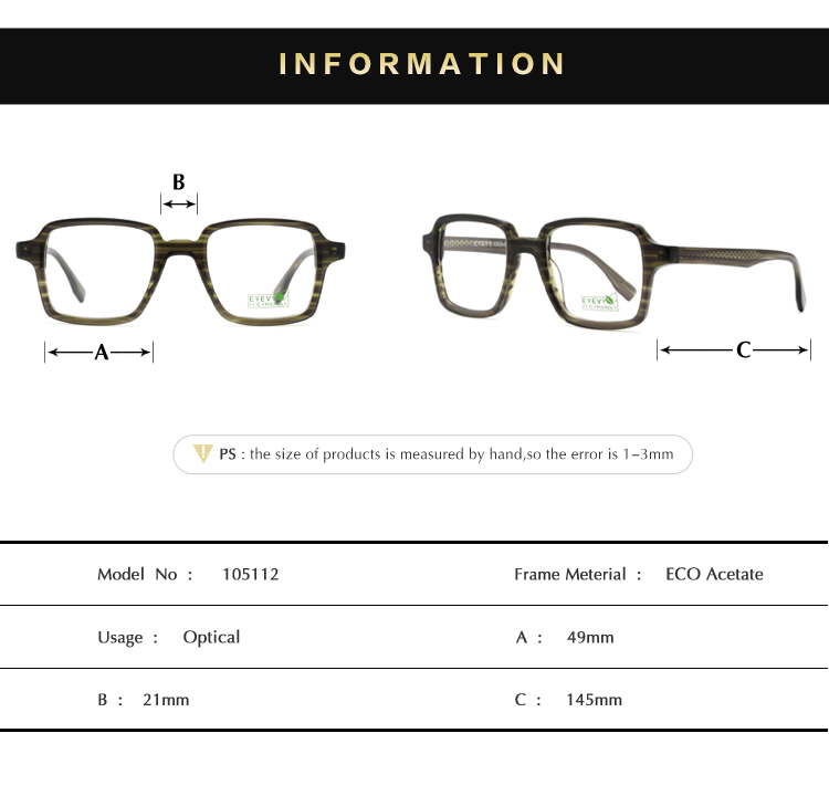 Classic Biodegradable Square Bio Eco Acetate Optical Frame, High ...