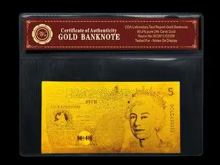 Pure 24k Gold Foil Banknote 5 Pound Bank Note With Wallet A, High ...