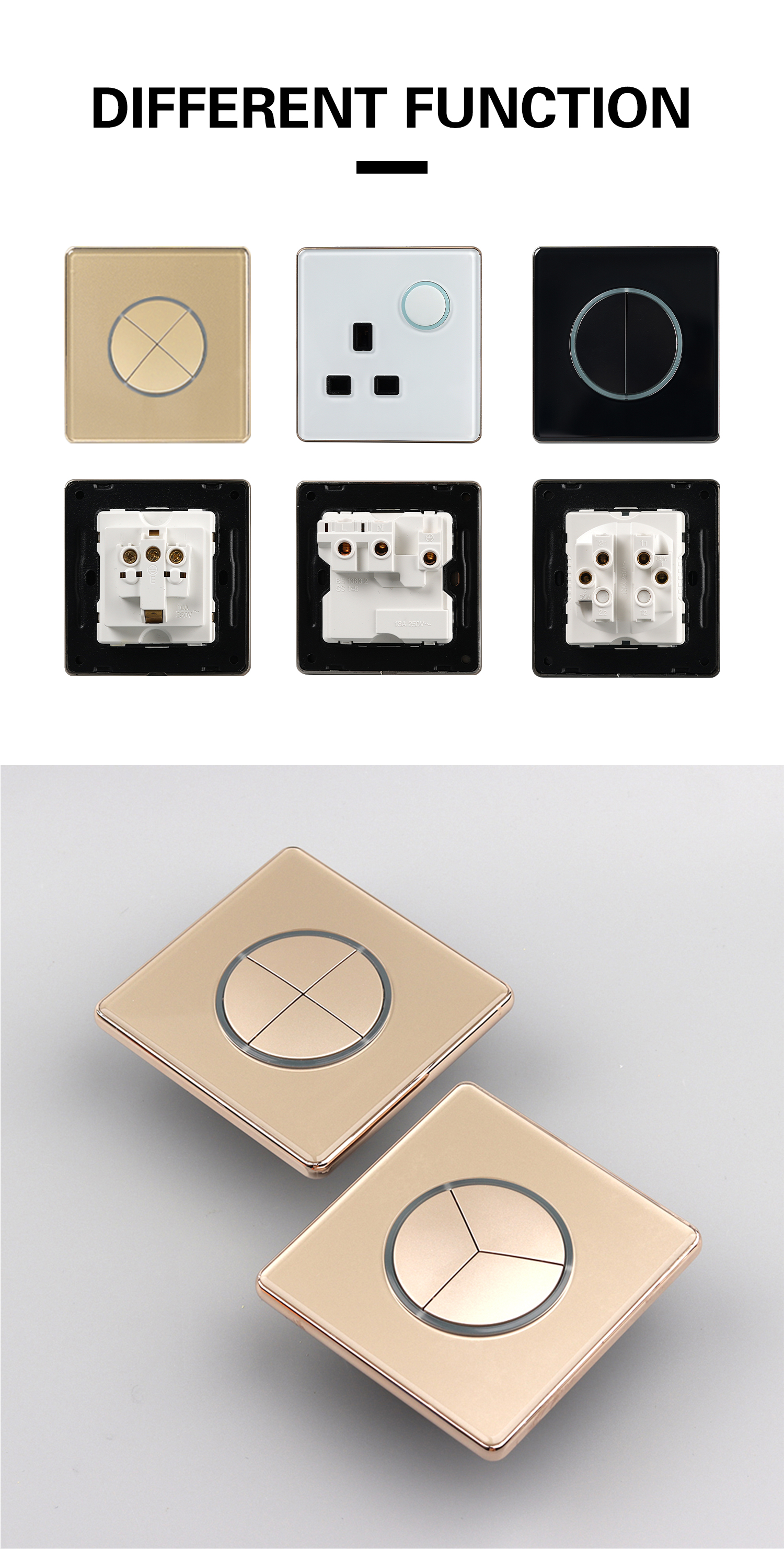 Uk Dual Switch Dual Socket Luxury Wall Decorative Safety Light ...