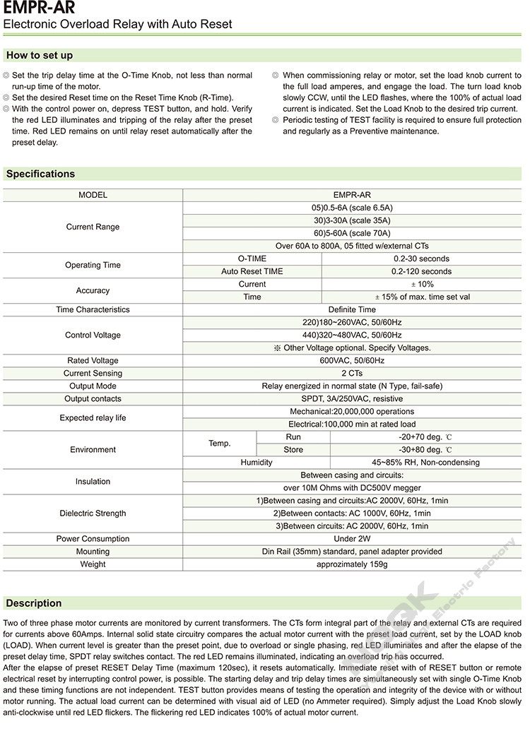 Empr-ar Electronic Overload Relay With Auto Reset, High Quality Empr-ar ...