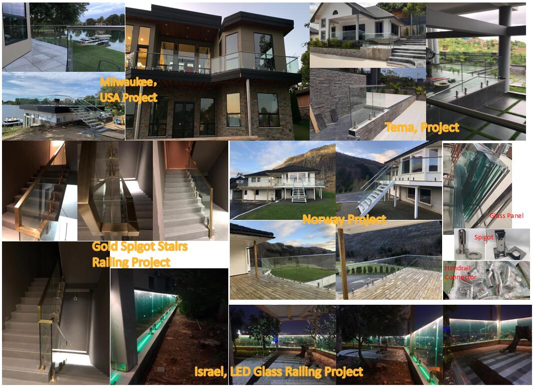 Modern Villa Glass Railing Design With Stainless Steel Spigots And Led ...