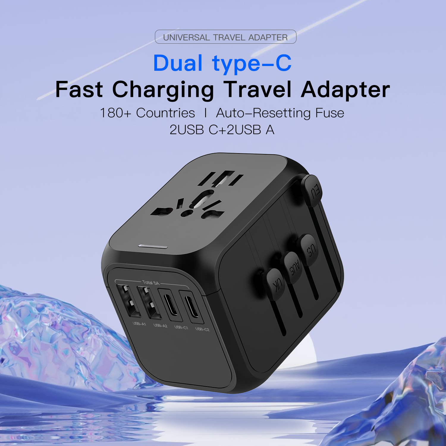 1500w Pd Wall Power Travel Adapter พร อมพอร ต Usb และพอร ต Dual Type C