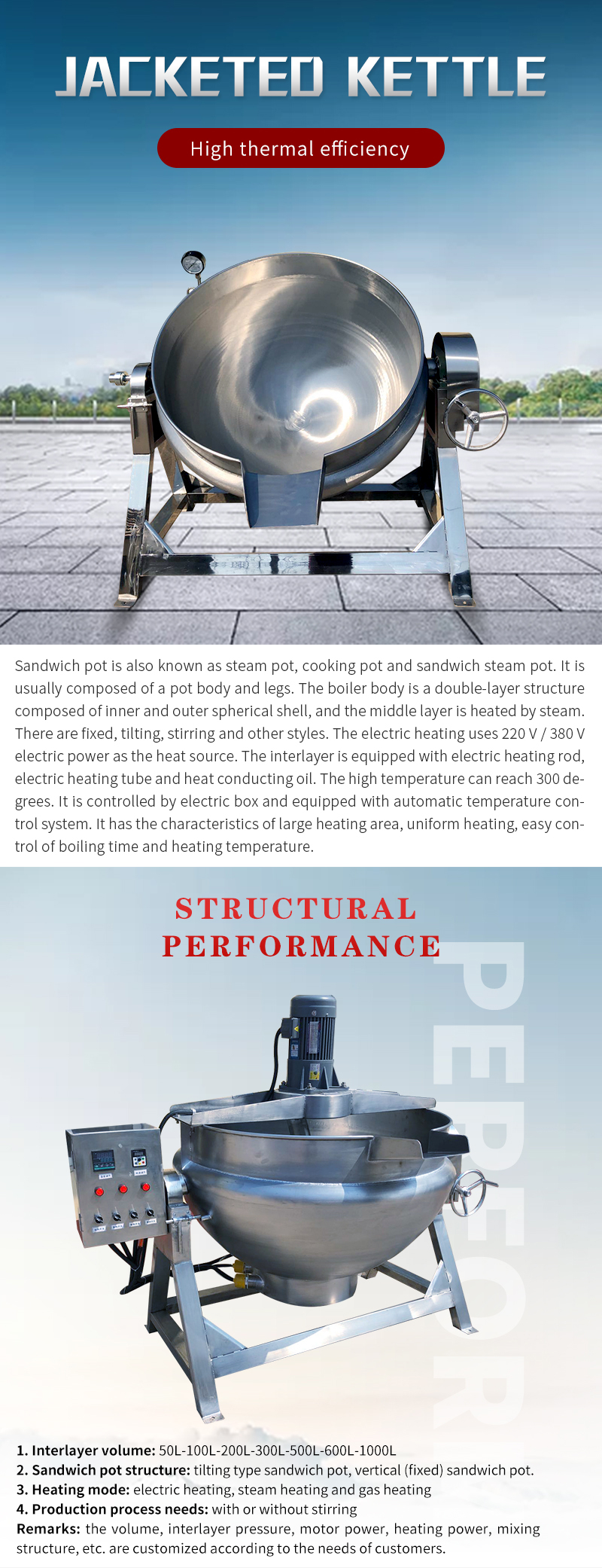 50 Liters Stainless Steel Water Jacketed Kettle For Apple Jam Cooking ...