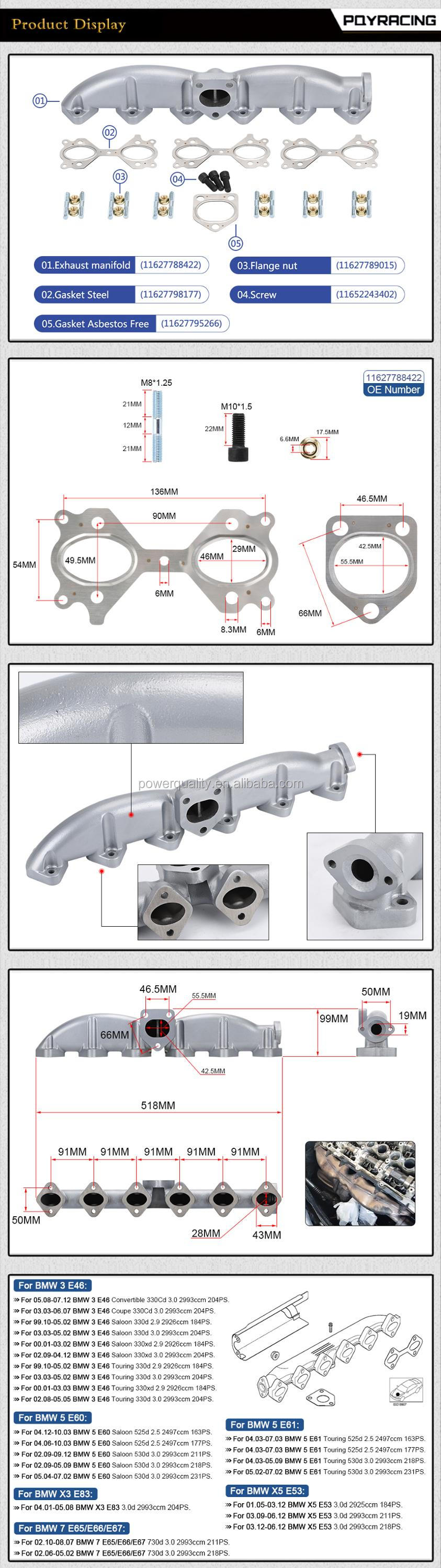 Stainless Steel Exhaust Manifold For Bmw E46 E39 E60 E61 E38 E65 E83 X3 ...