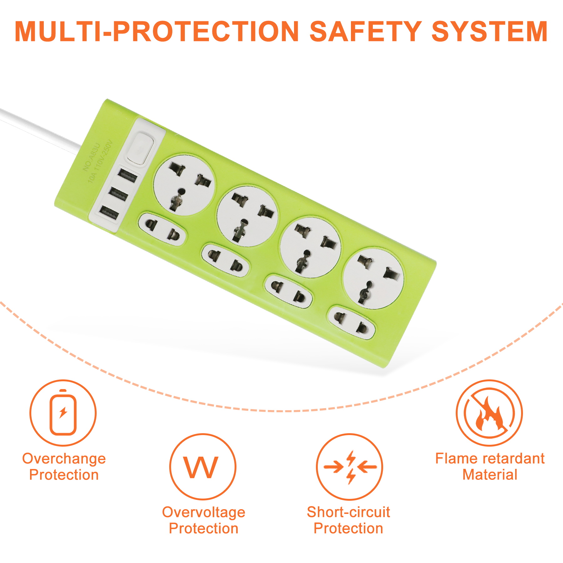 Universal 8 Gang Extension Socket With 3 Usb Power Strip - Cheap, High ...
