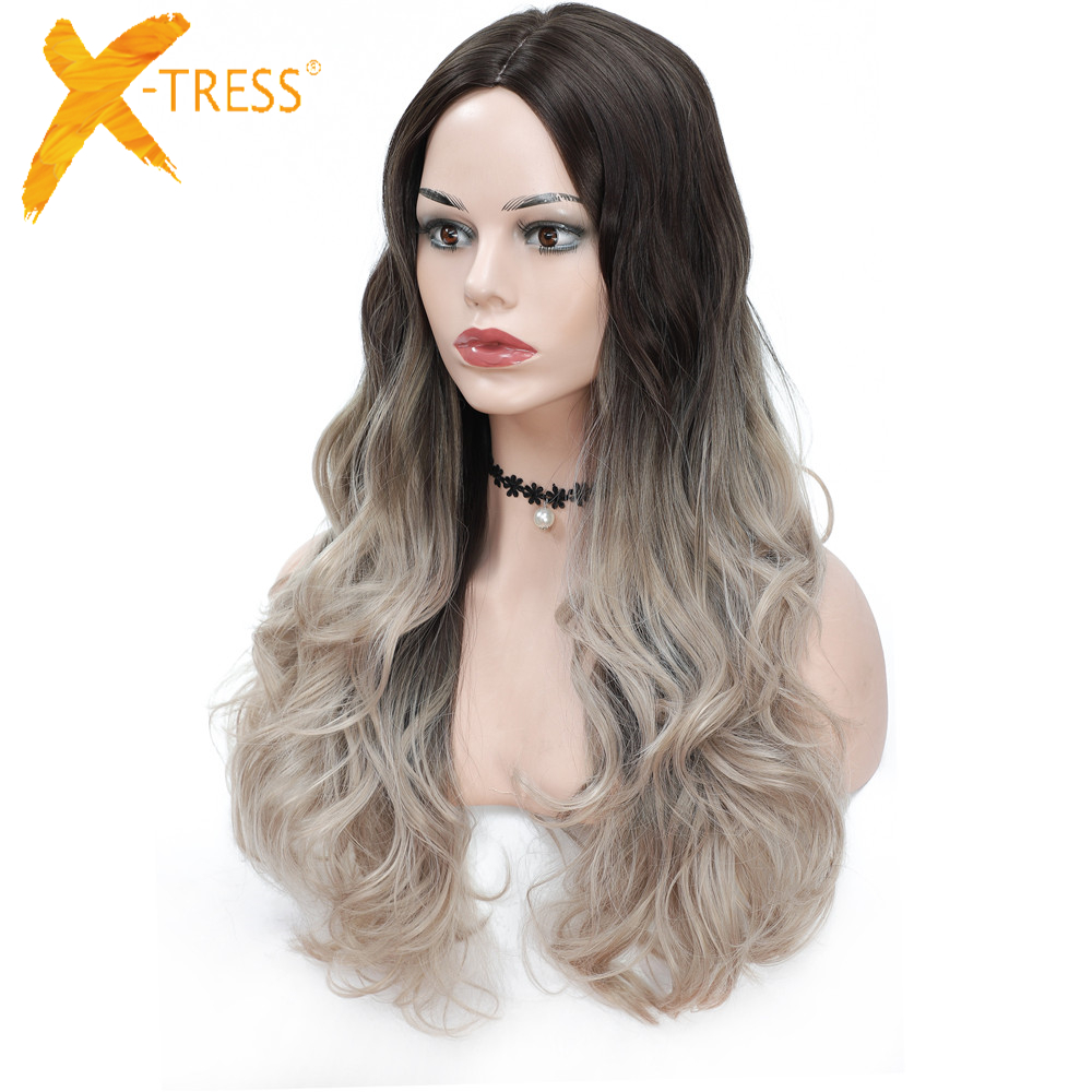 X-tress Synthetic Hair Wigs For Women 24 Inch Long Body Wave Ombre 27 ...