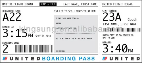 Thermal Boarding Pass Ticket And Luggage Tag, High Quality Thermal ...
