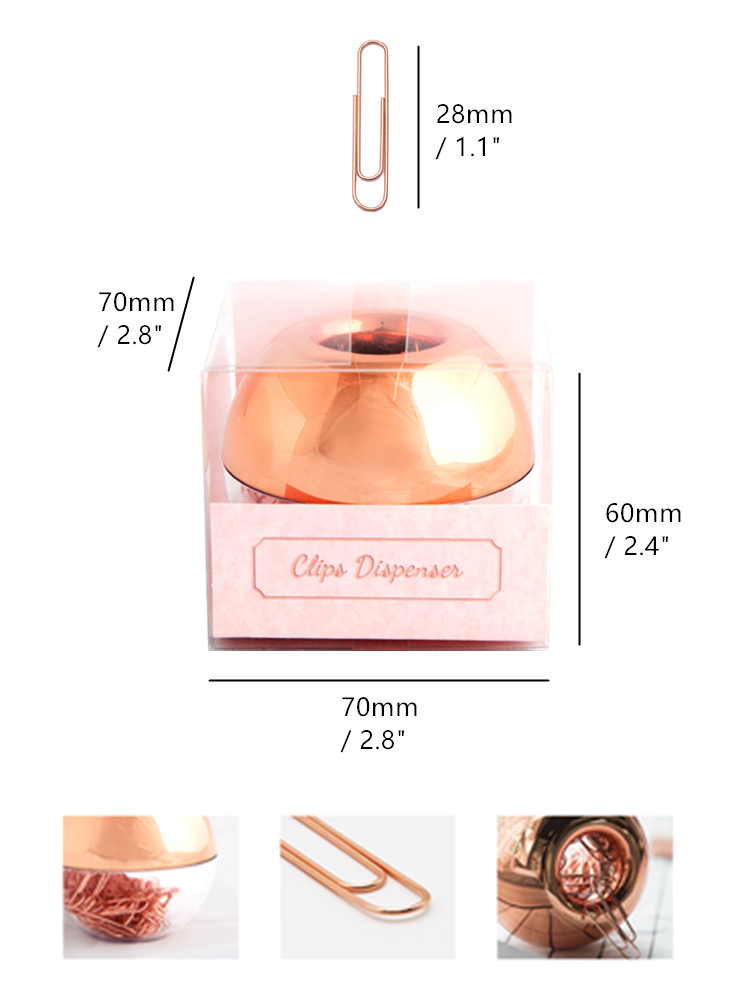 Rose Gold Paper Clips In Rosegold Round Paper Clip Dispenser Holder ...