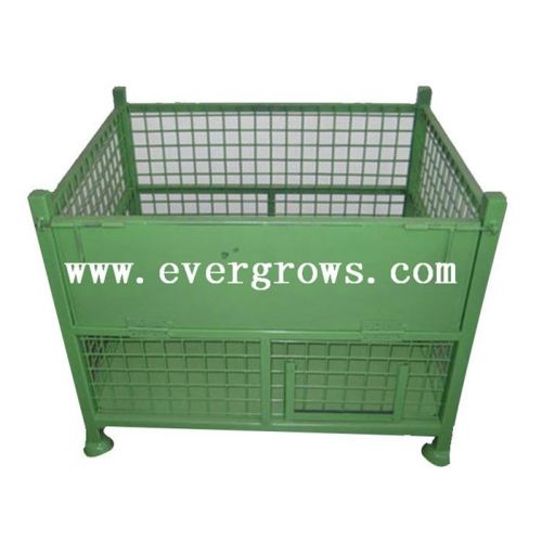 Mesh Pallet Storage Cage Steel Stacking Pallet Folding Wire Basket ...