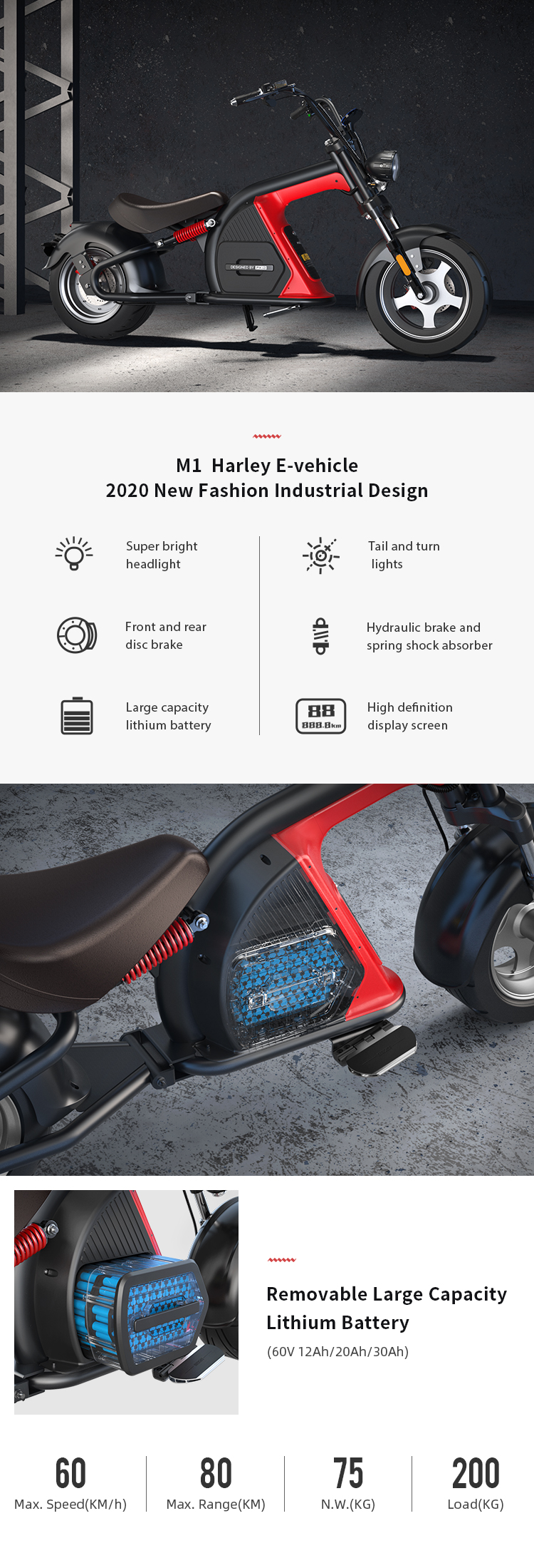 60v 30ah Fat Tire City Coco Electric Motorcycle - Halley Electric ...