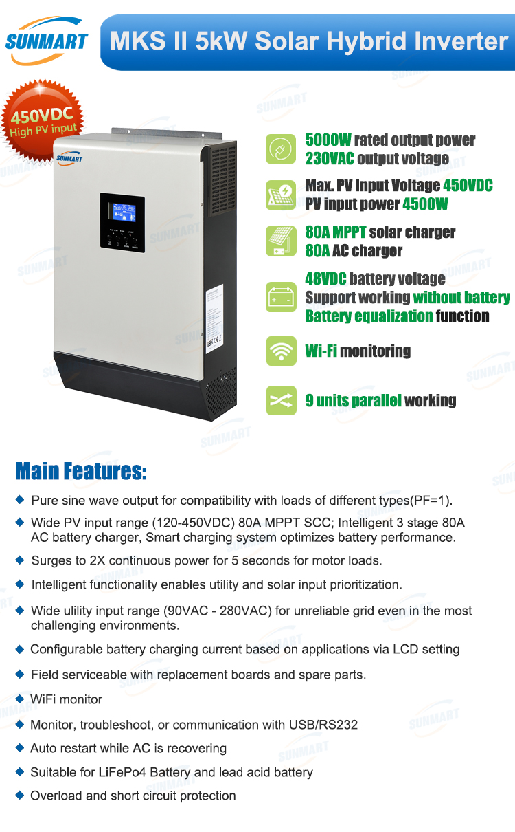450v Pv 5kw Mppt Solar Inverter With 48v80a Mppt For Parallel Operation ...