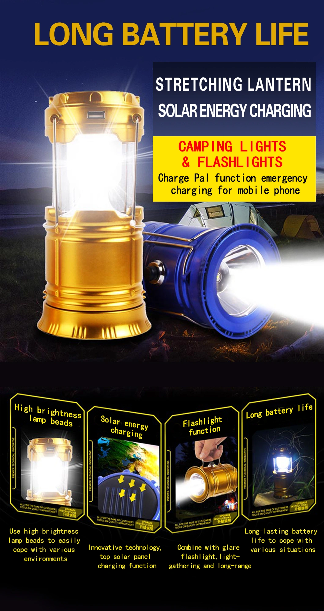 Camping Panel Led Rechargeable Mini Solar Lighting Lamp Lantern, High ...