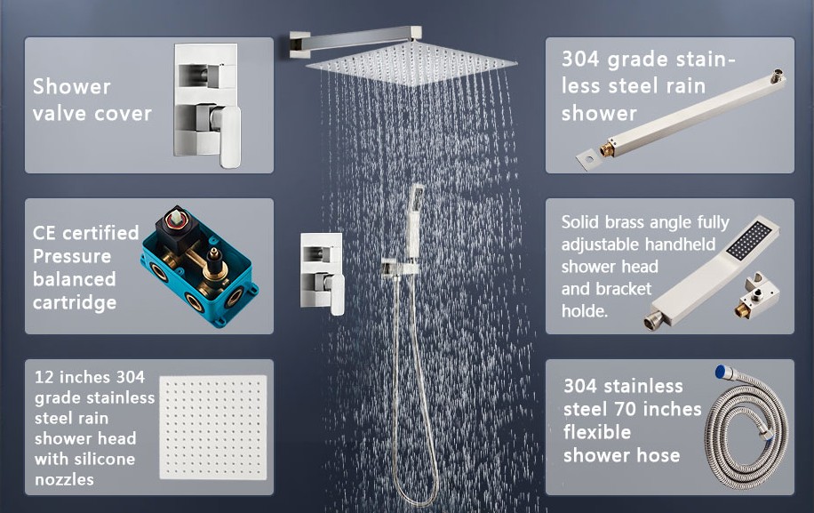 12 Inch Wall Mount Shower System Set, High Quality 12 Inch Wall Mount ...
