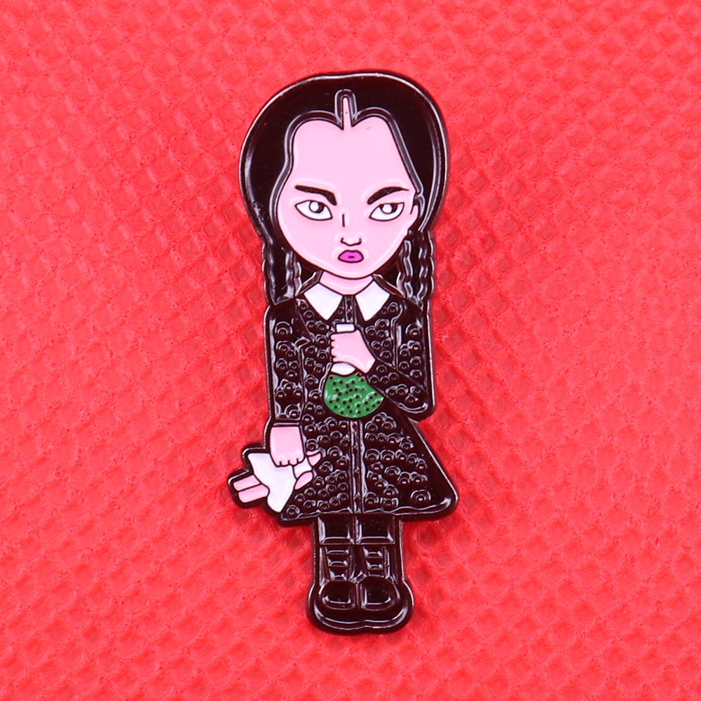 Wednesday Addams Enamel Pin Cool Black Art Brooch Green Reagent Bottle ...