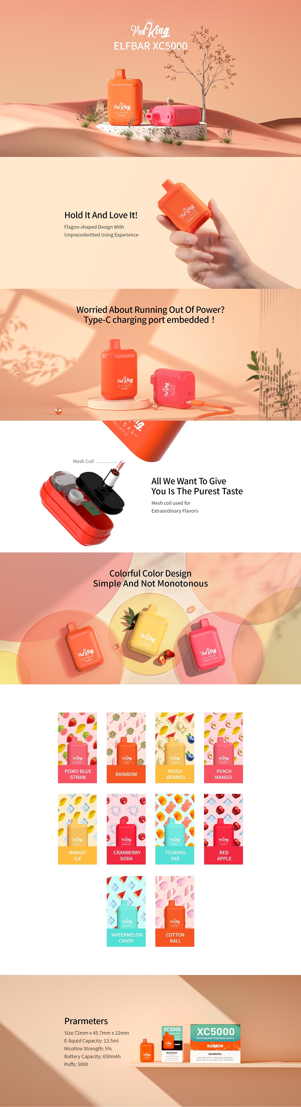 ใหม่ล่าสุด Elf Bar Xc5000 อุปกรณ์ Vape ที่ใช้แล้วทิ้ง 5% คุณภาพสูง ใหม่ ...