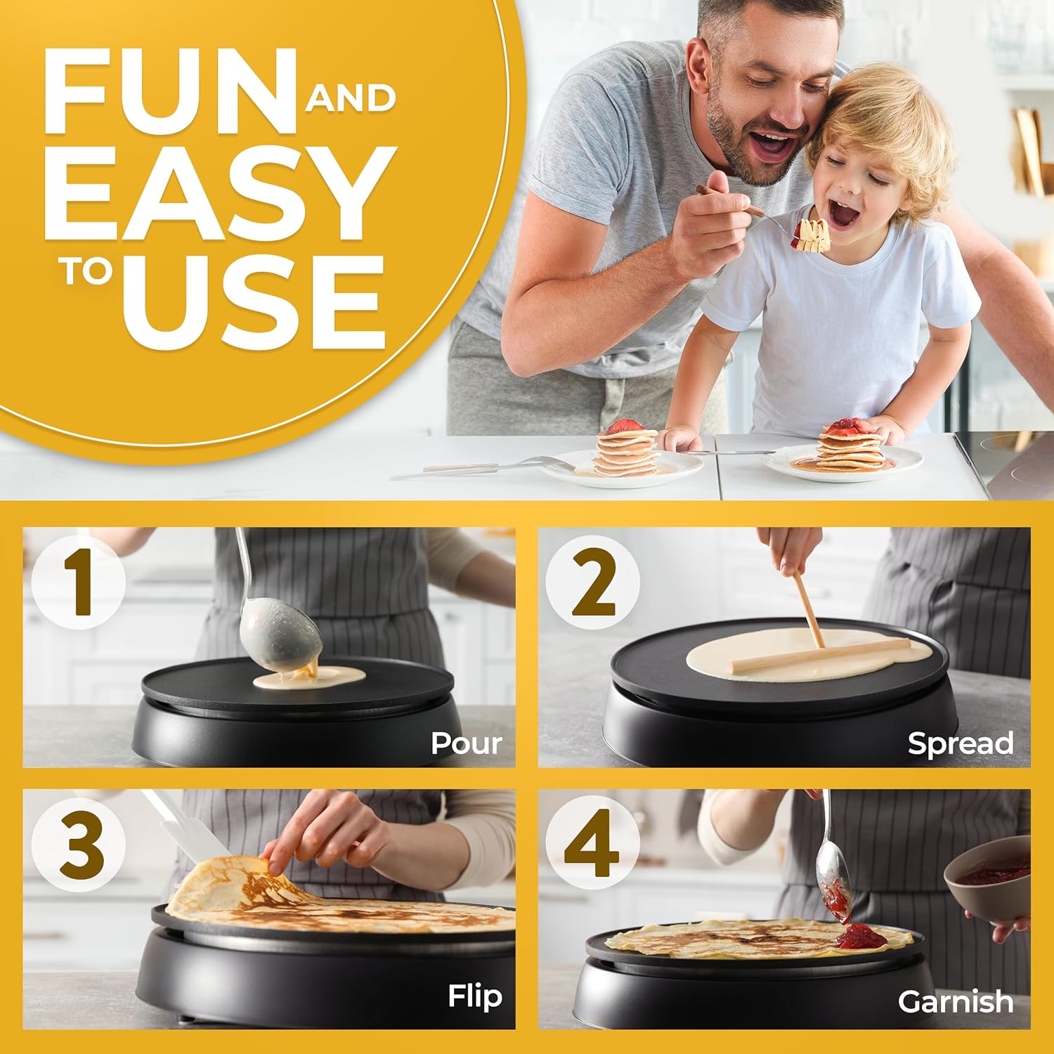 3-in-1 Detachable Electric Crepe And Pancake Maker - Stainless Steel ...