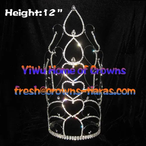 12inch Crystal Pageant Crowns Heart Shaped, High Quality 12inch Crystal ...