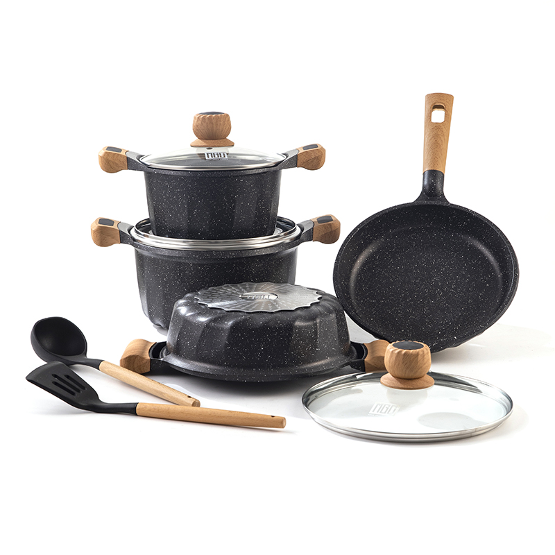 Mgc Nonstick Granite Induction Pots And Pans Set - 9 Pcs Kitchen ...