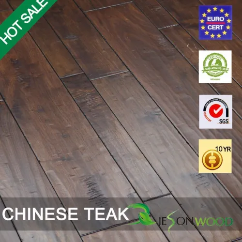 Solid Chinese Teak / Golden Teak Hardwood Flooring Flat & Handscraped ...