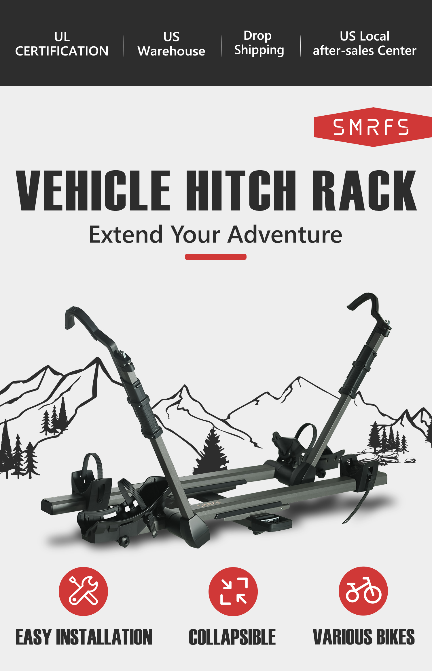 Universal Metal Hitch Mounted Foldable Platform Style Bicycle Rack For ...