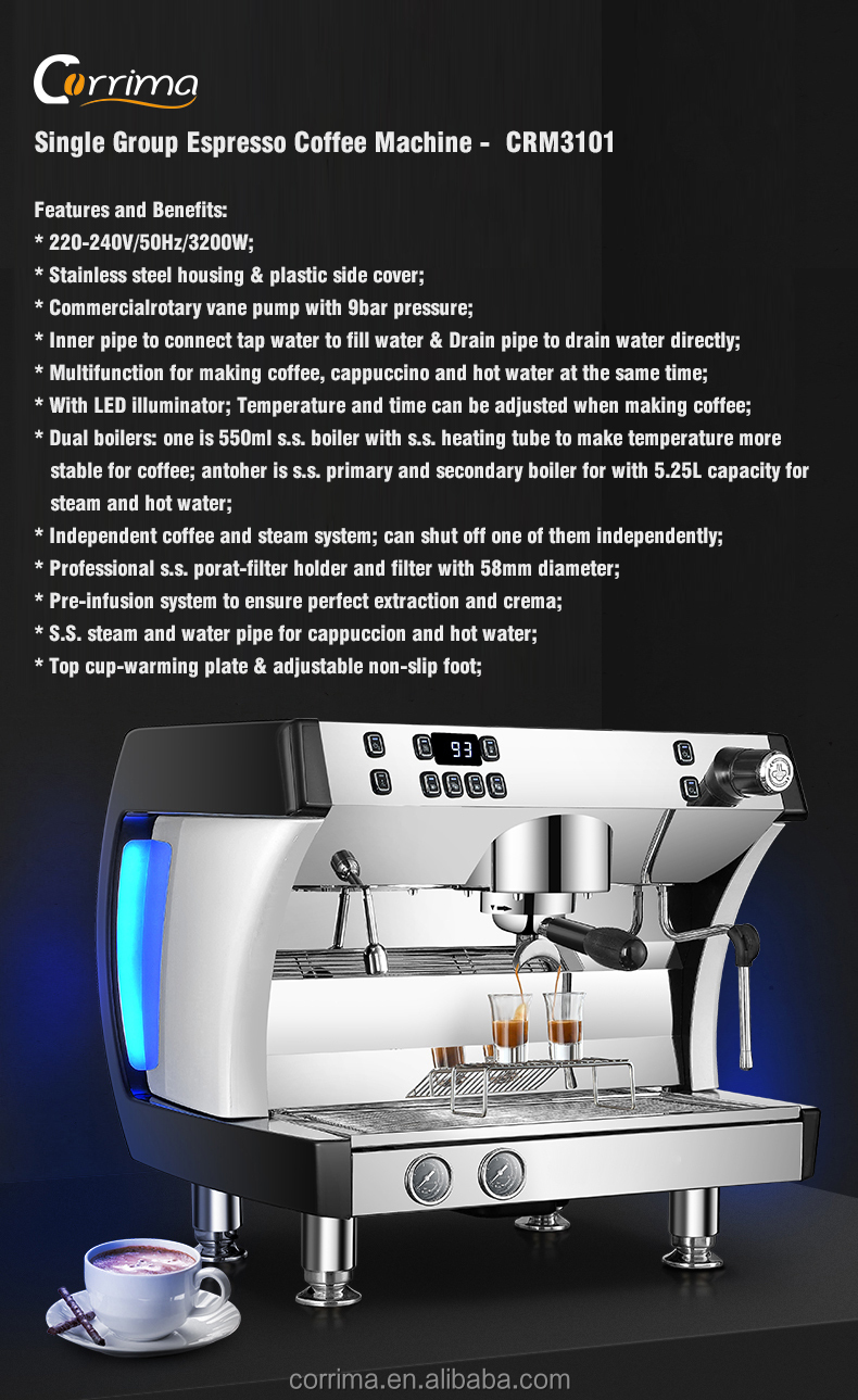 Commercial Rotary Pump Espresso Machine - 9 Bar Single Group Coffee ...