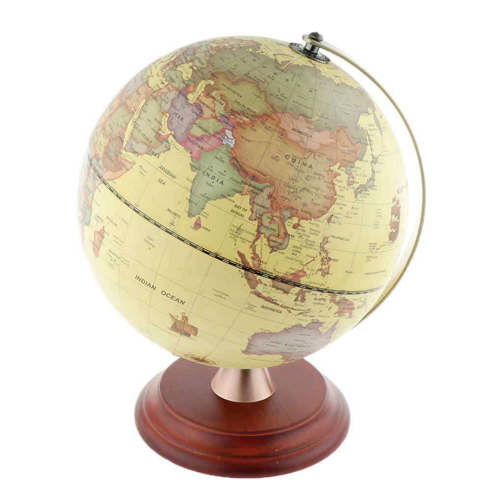 Spinning World Globe Ocean Map With Wooden Stand Geography Kids ...