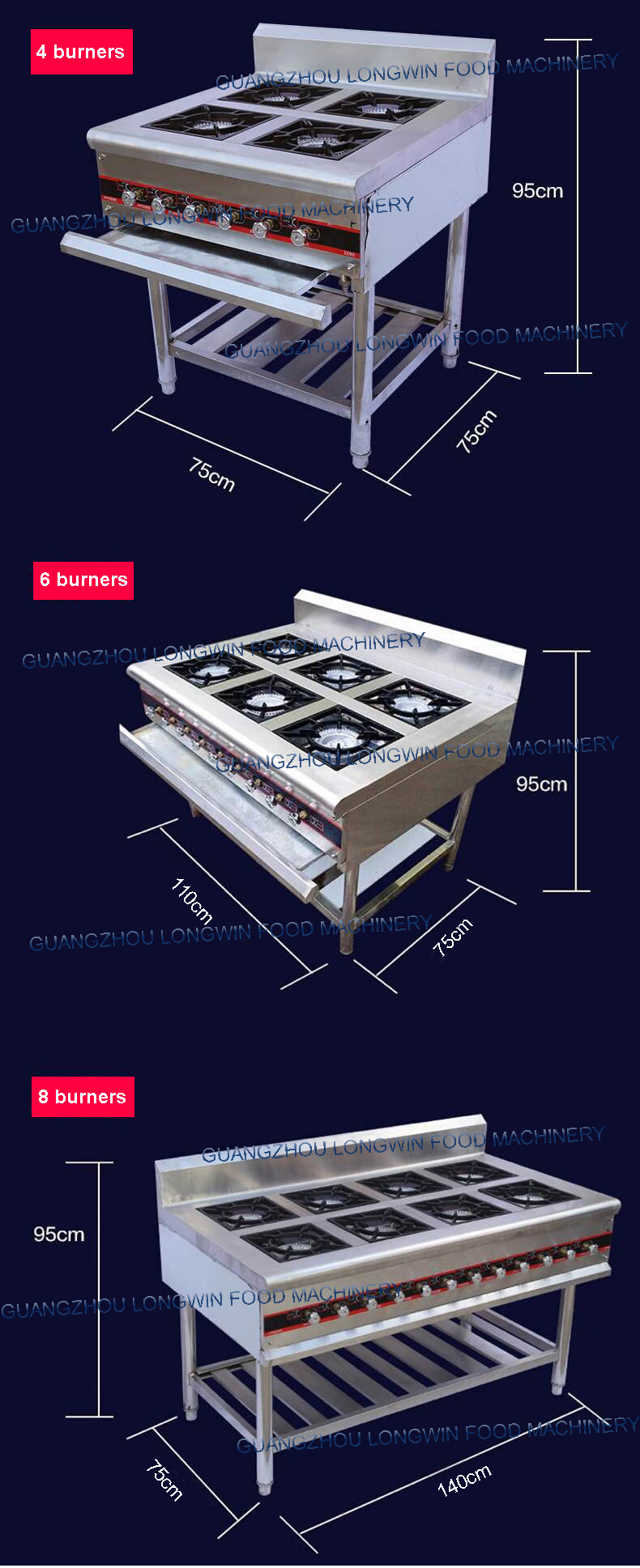 8 Burner Gas Cooker With Electric Ignitor And Stand, High Quality 8 ...
