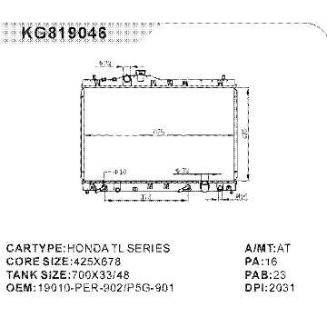 Auto Radiator Car:honda Tl Series Oem:19010-per-902/p5g-901, High ...