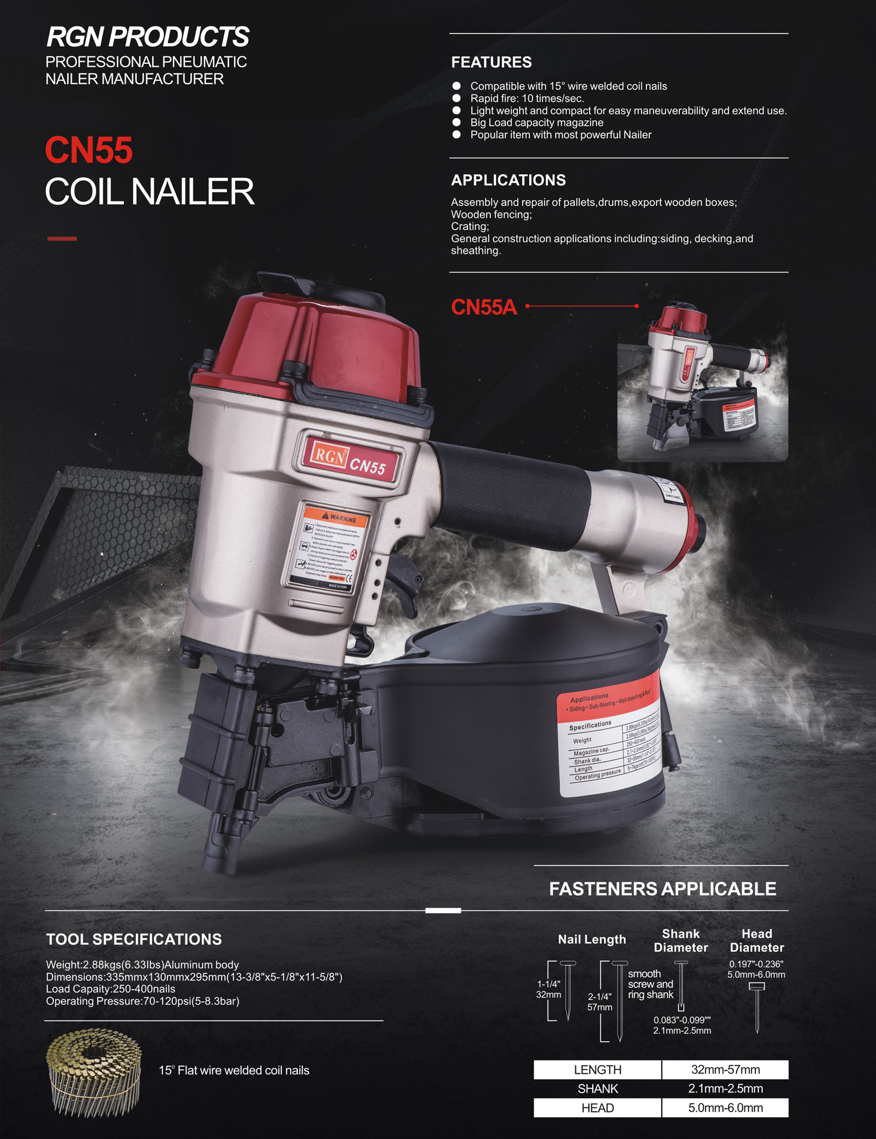 Pneumatic Siding Coil Nailer Nail Gun Cn55, High Quality Pneumatic Siding Coil Nailer Nail Gun ...