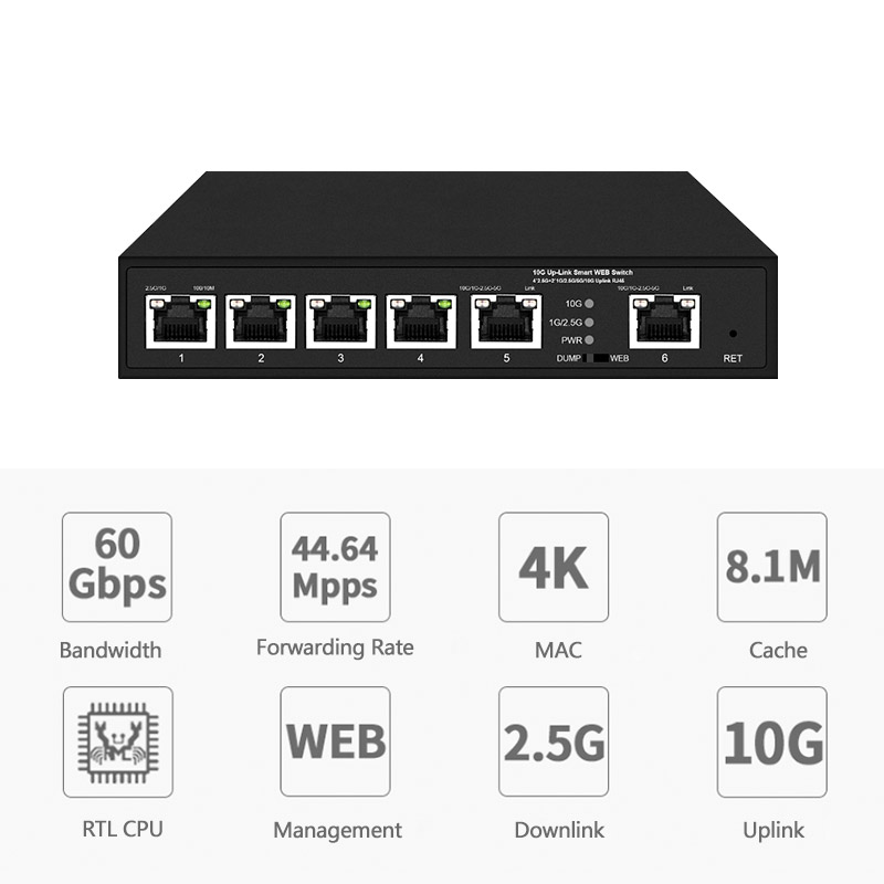 2.5g Poe Switch With 10g Uplink, 6 Ports, Web Managed, Vlan, Qos, Igmp ...