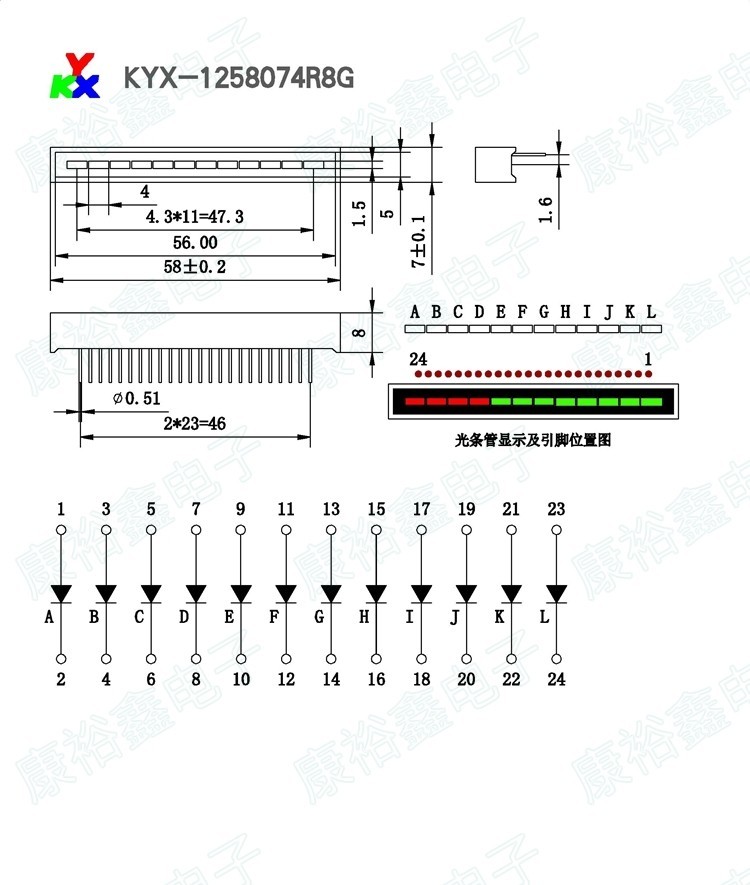 12 Segment Red + Green, Double Colors Bargraph Led Display. Other Color ...