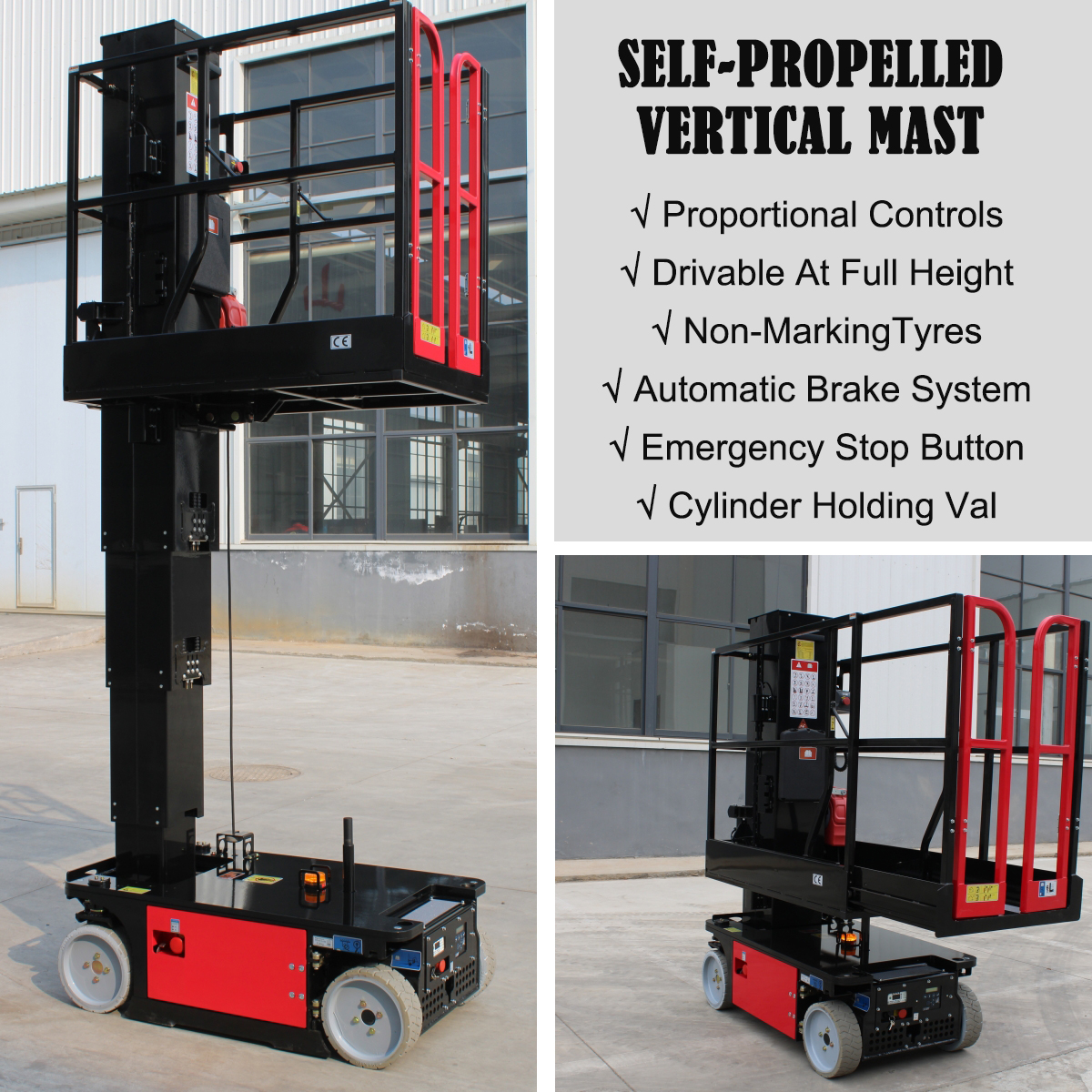 Self-propelled Vertical Mast Elevator With 114kg Capacity And Working ...