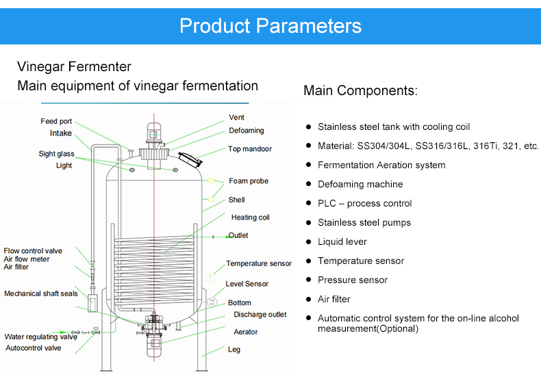Stainless Steel 1000l Acetator Fermenter For Vinegar Fermentation Pilot ...