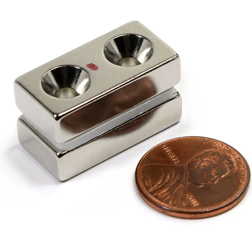 N42 Bar Magnet w/ 2 Countersunk Holes 1x1/2x1/4" Neodymium Rare Earth ...