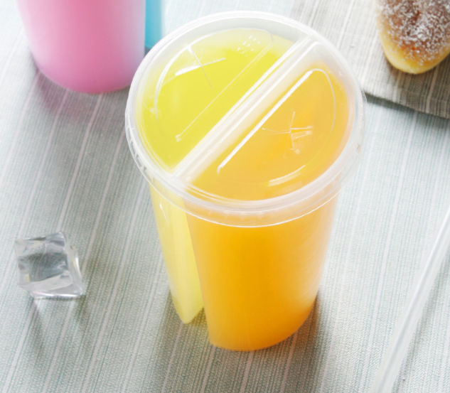 Shared Bubble Tea Cup With Lid - Custom Logo 700ml Pp Plastic Twin Cup ...