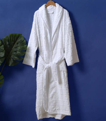 White Color Velour Bathrobe With Shawl Collar, High Quality White Color Velour Bathrobe With ...
