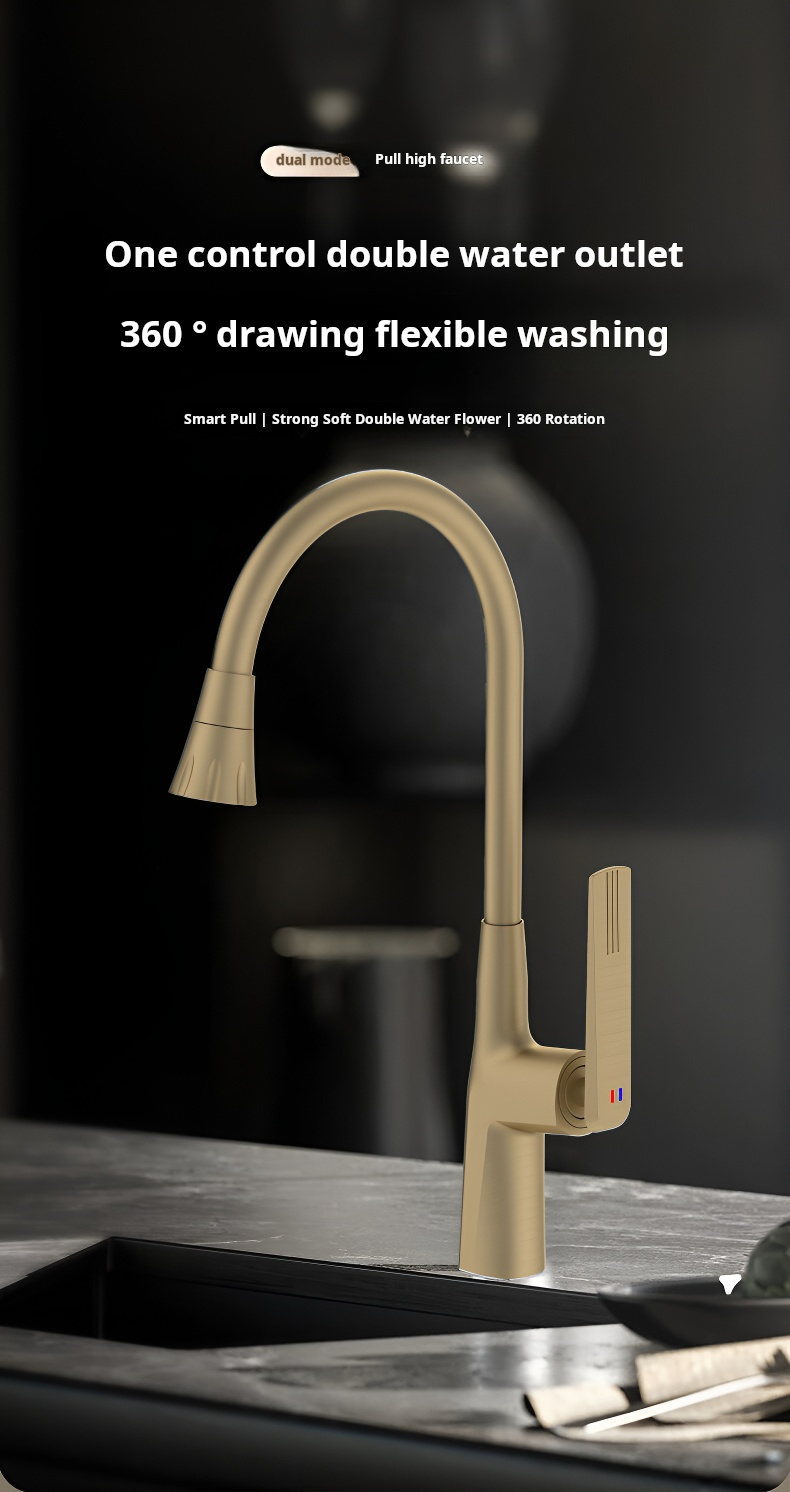 Unique Hot Cold Water Pull-down Brush Gold Faucet, High Quality Unique ...