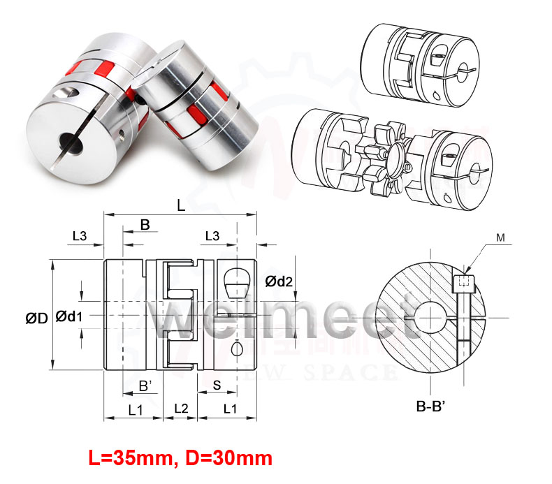 6mm/6.35mm/8mm/10mm/12mm/14mm Cnc Flexible Plum Spider Shaft Coupling ...