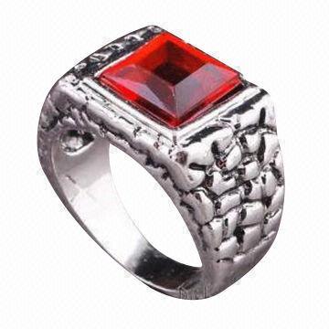 Retro Style Carmine Square Acrylic Alloy Band Rings With Ancient Silver ...