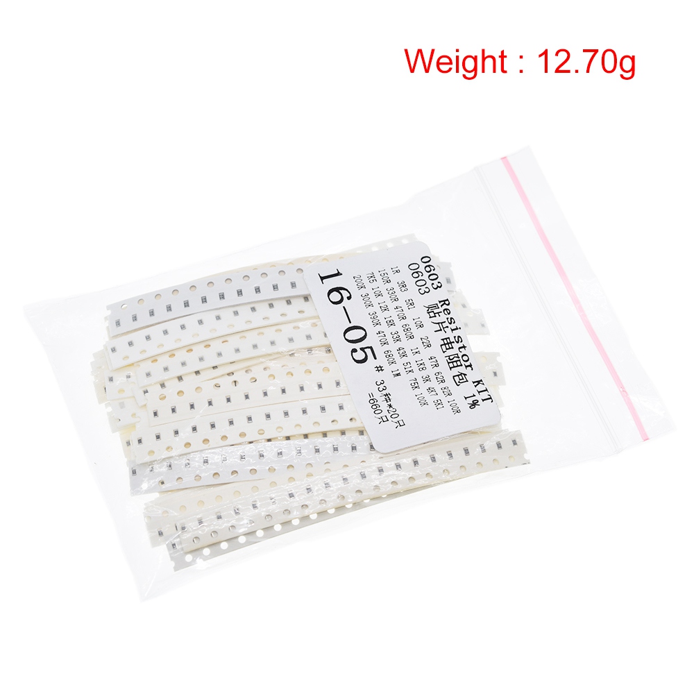 Smd Resistor Kit Assorted 1ohm-1m Ohm 1% 33values (660pcs), High ...