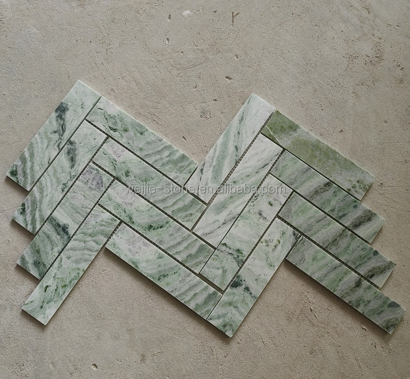 Green Valley Stone Marble Herringbone Mosaic Tile, High Quality Green ...